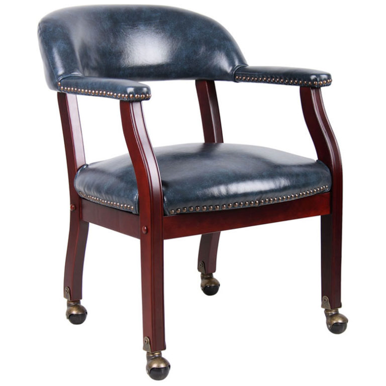Boss Captain’s guest, accent or dining chair in Blue Vinyl W/ Casters ...
