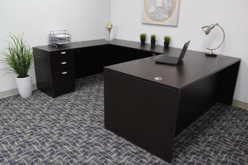 Boss 66 Inch Executive U-Shape Desk with File Storage Pedestal, Mocha ...