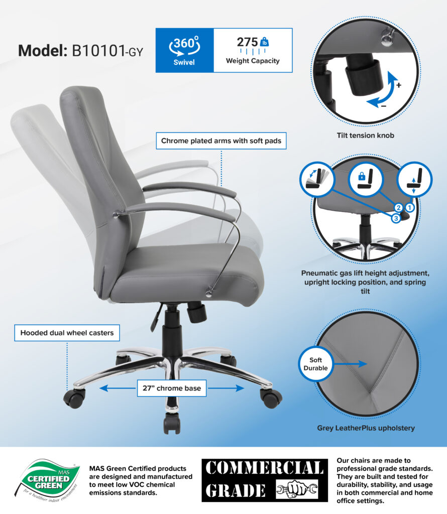 Boss LeatherPlus Executive Chair-Grey – BossChair