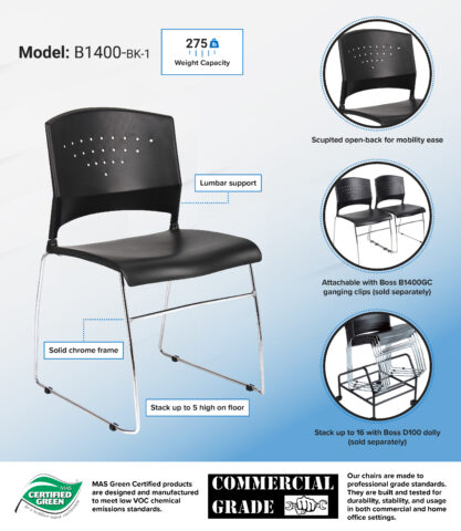 Boss Black Stack Chair With Chrome Frame, (1 chair) – BossChair