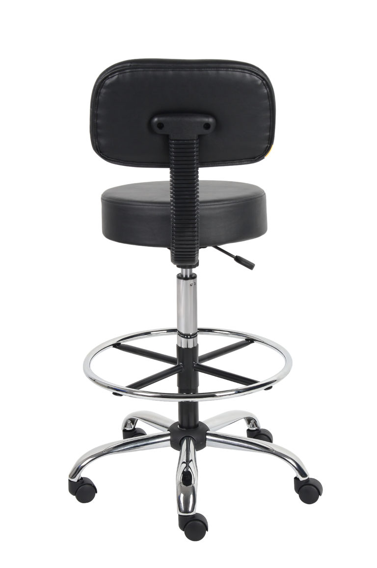 Boss Office AM Vinyl Medical/Drafting Stool with Back, Black – BossChair