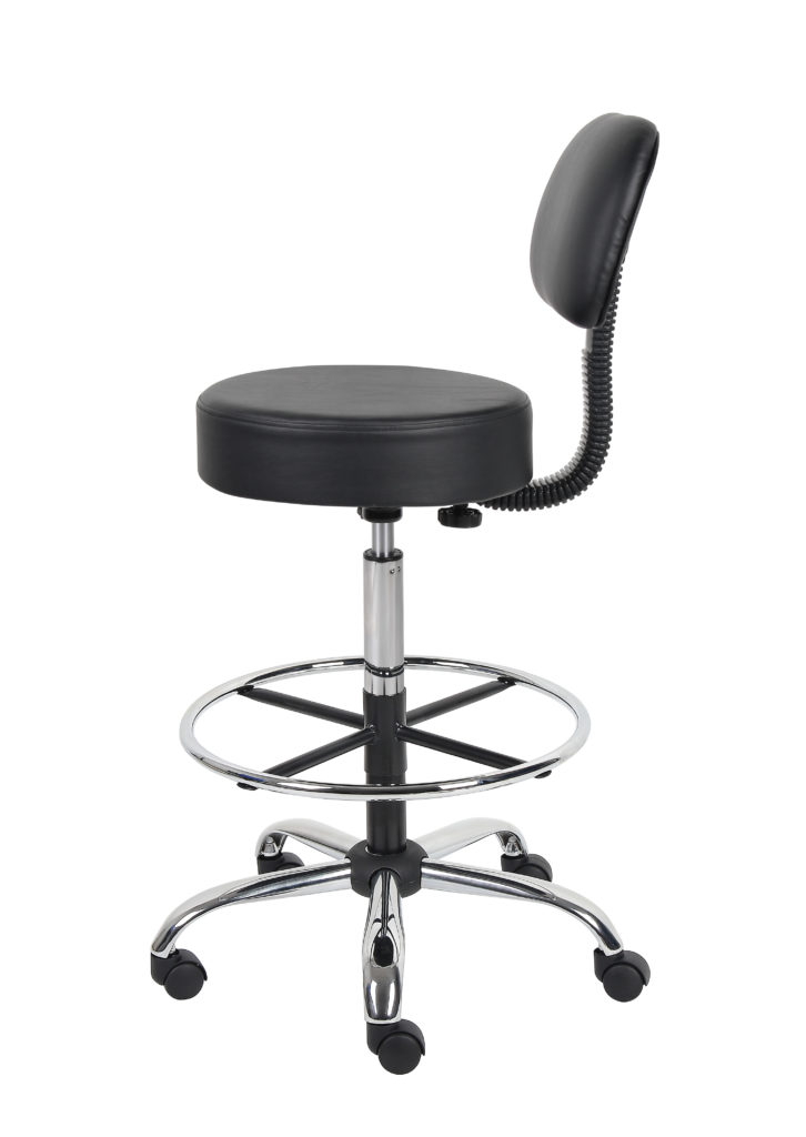 Boss Office AM Vinyl Medical/Drafting Stool with Back, Black – BossChair