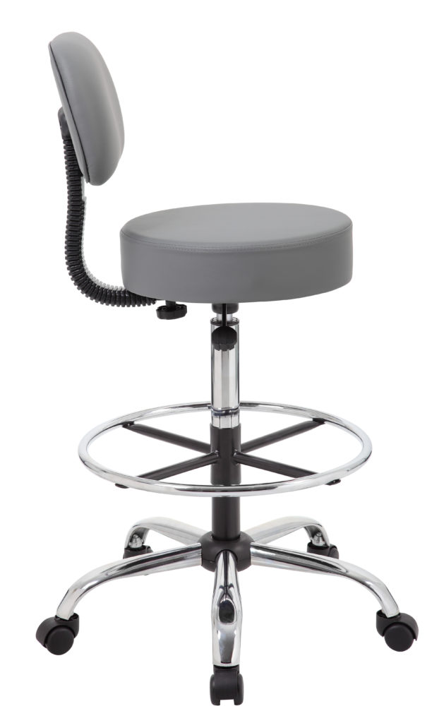 Boss Office AM Vinyl Medical/Drafting Stool with Back, Grey – BossChair