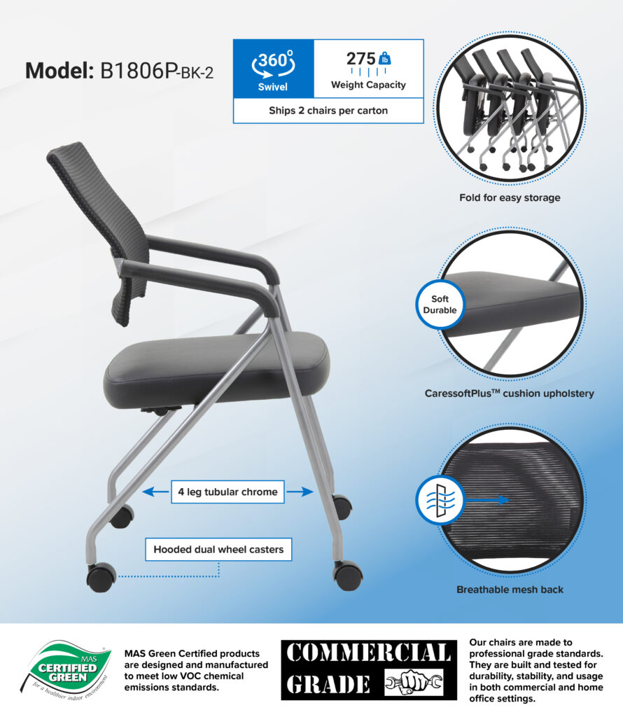 Boss Black Mesh Training Chair With Pewter Frame, (set of 2) – BossChair