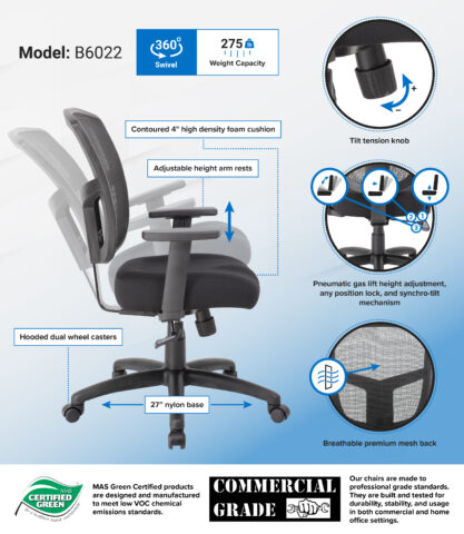 Boss Contract Mesh Task Chair, Synchro-Tilt Mechanism – BossChair