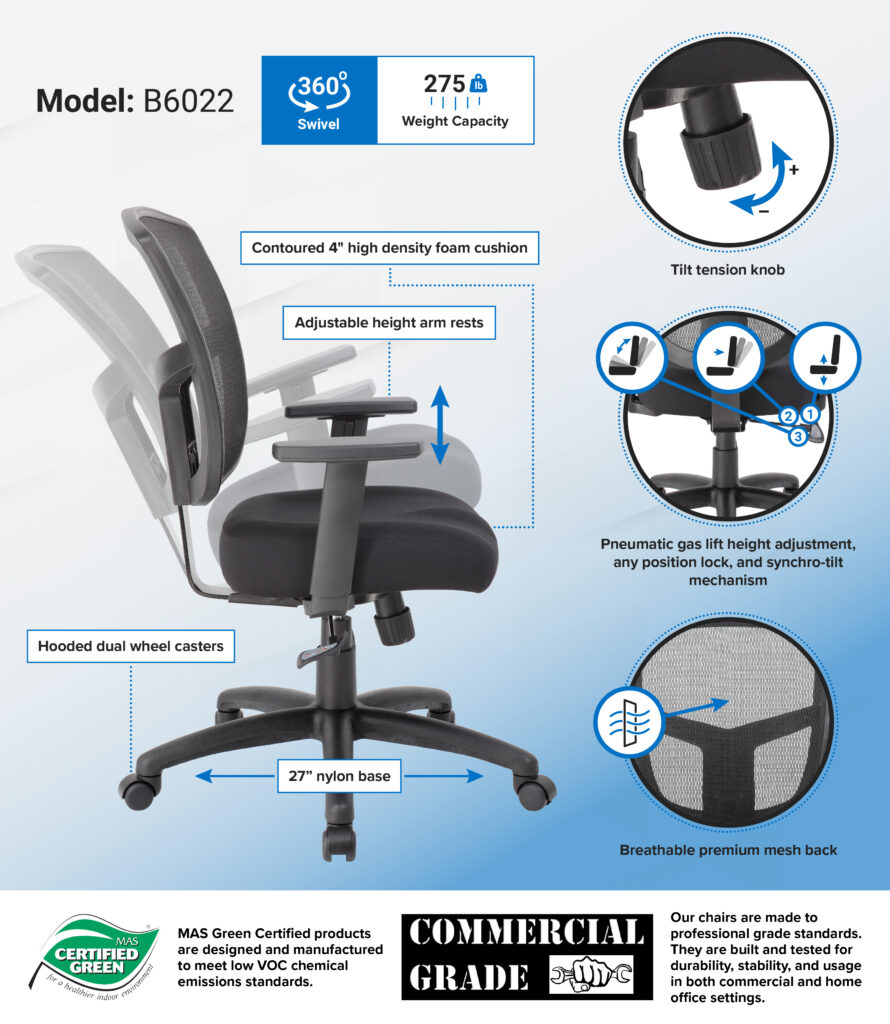 Boss Contract Mesh Task Chair, Synchro-Tilt Mechanism – BossChair