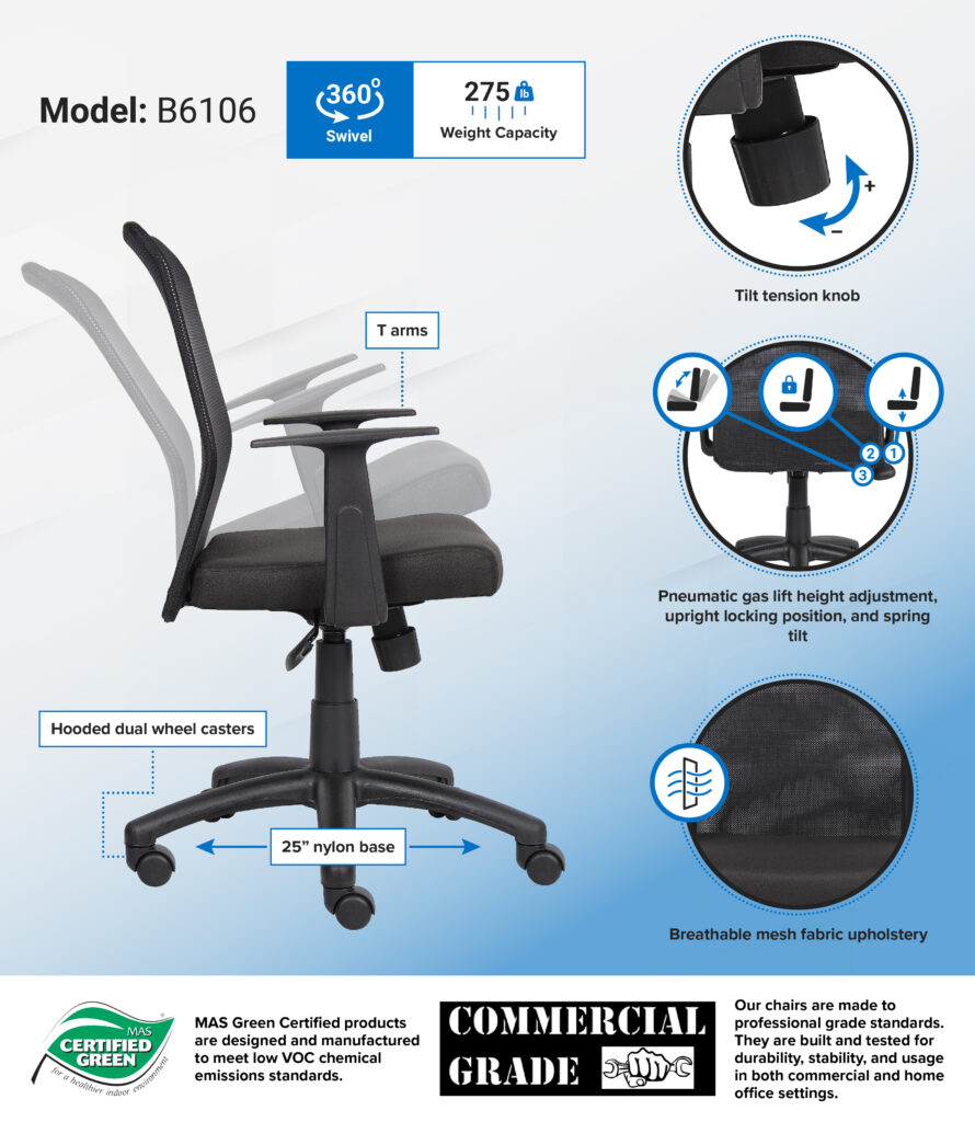 Boss Budget Mesh Task Chair W/ T-Arms – BossChair