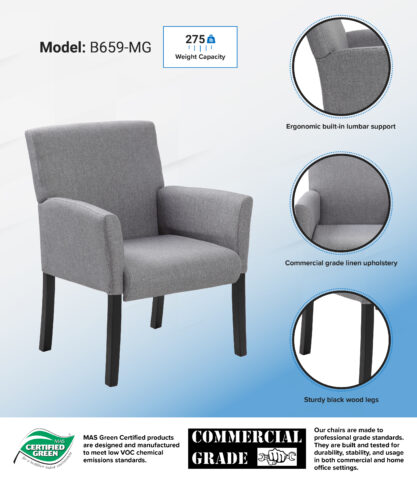 Boss Box Arm guest, accent or dining chair W/Black Base – BossChair