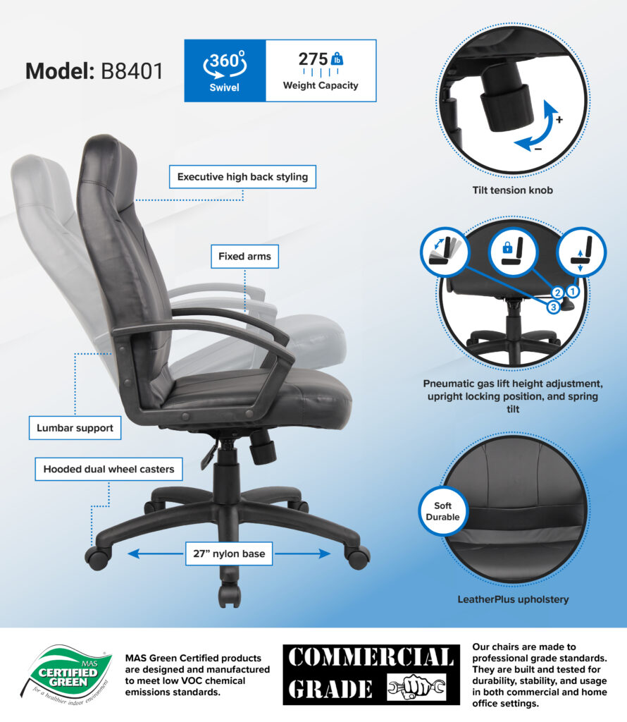 Boss High Back LeatherPlus Chair – BossChair