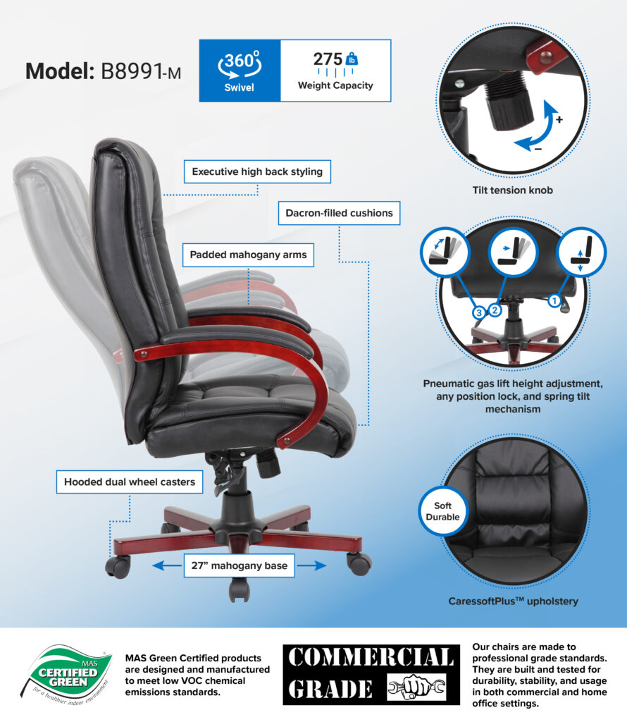 Boss High Back Executive Wood Finished Chairs, Mahogany – BossChair