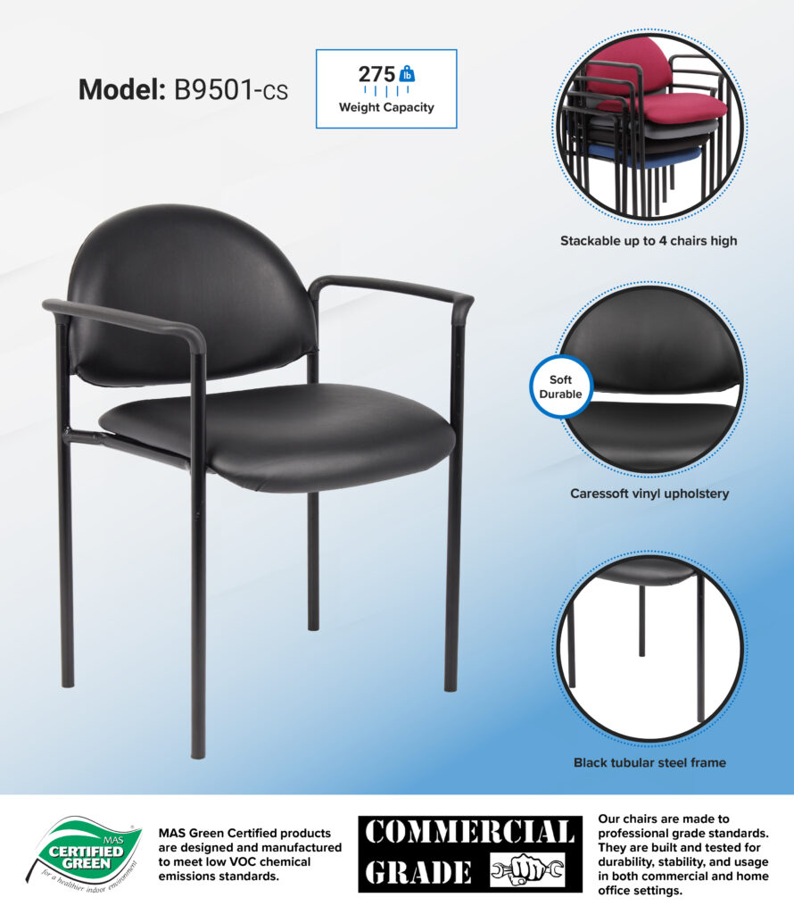 Boss Diamond Stacking W/Arm In Black Caressoft Vinyl – BossChair