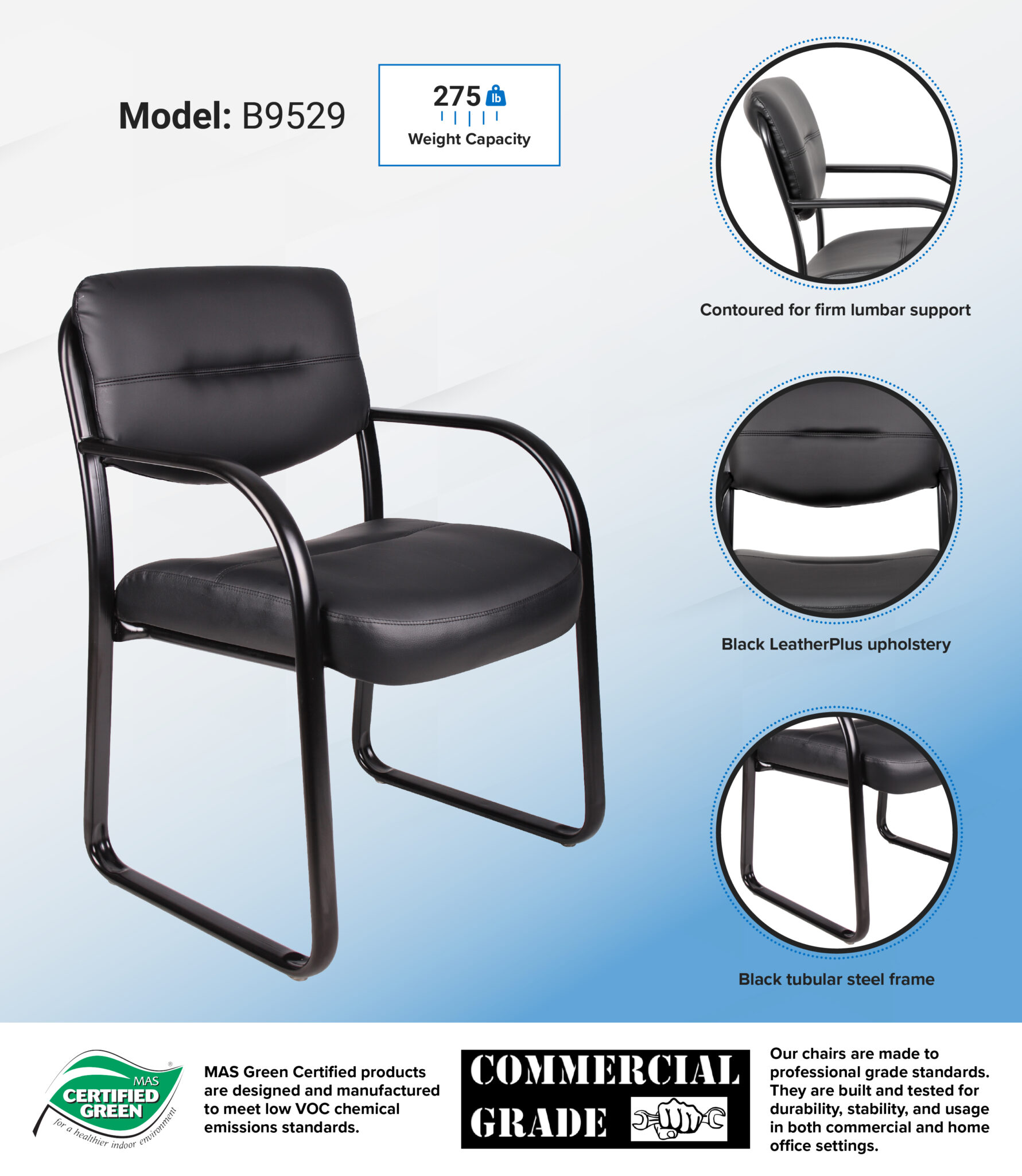 Boss Leather Sled Base Side Chair W/ Arms – BossChair