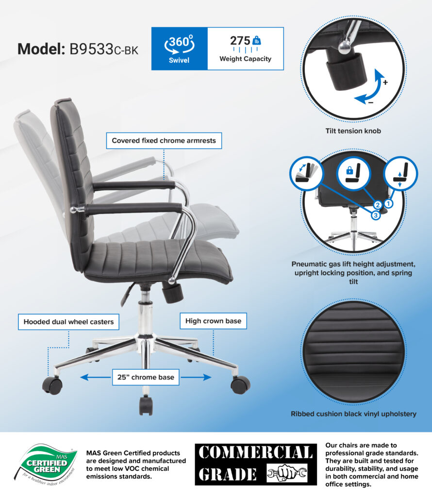 Boss Hospitality Task Chair with Fixed Chrome Arms – BossChair