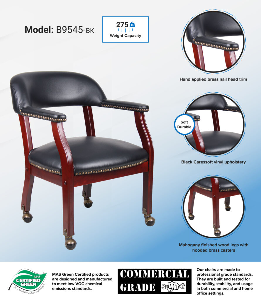 Boss Captain’s guest, accent or dining chair in Black Caressoft Vinyl W ...