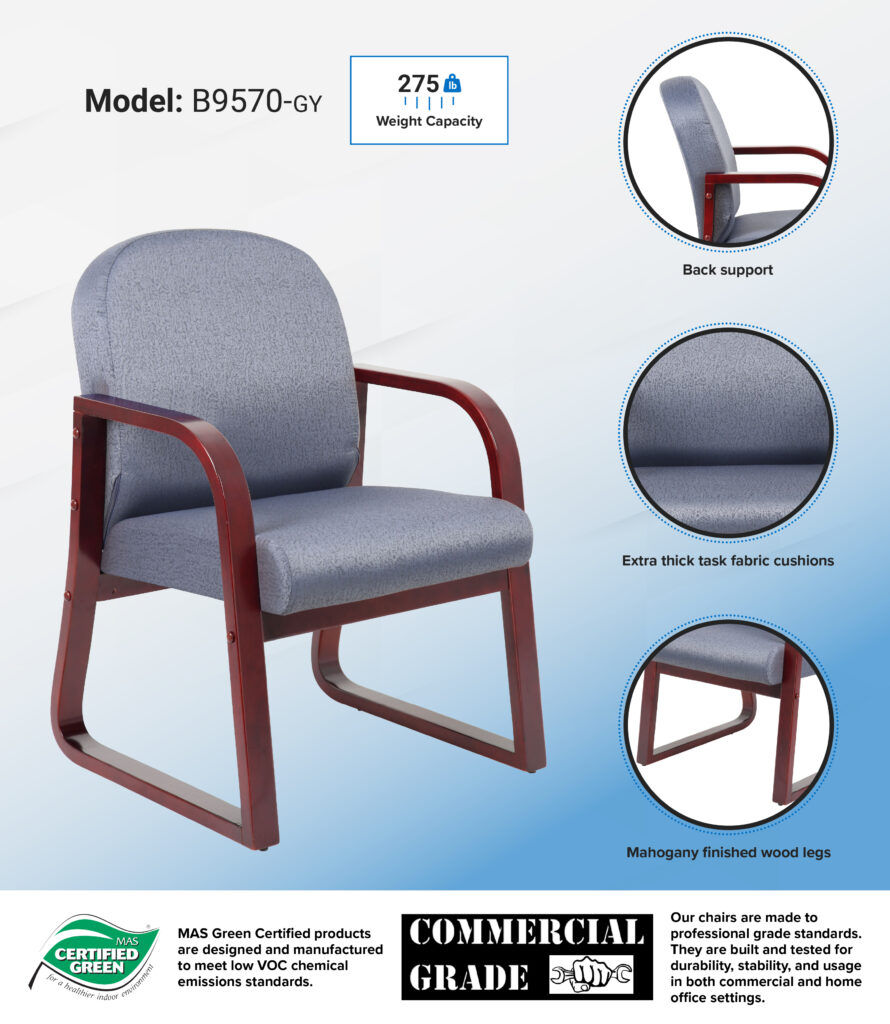 Boss Mahogany Frame guest, accent or dining chair in Grey Fabric ...