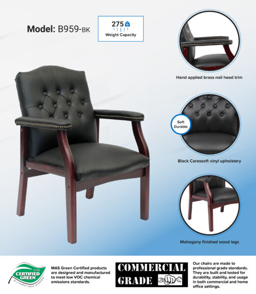 Boss Traditional Black Caressoft Vinyl guest, accent or dining chair W ...