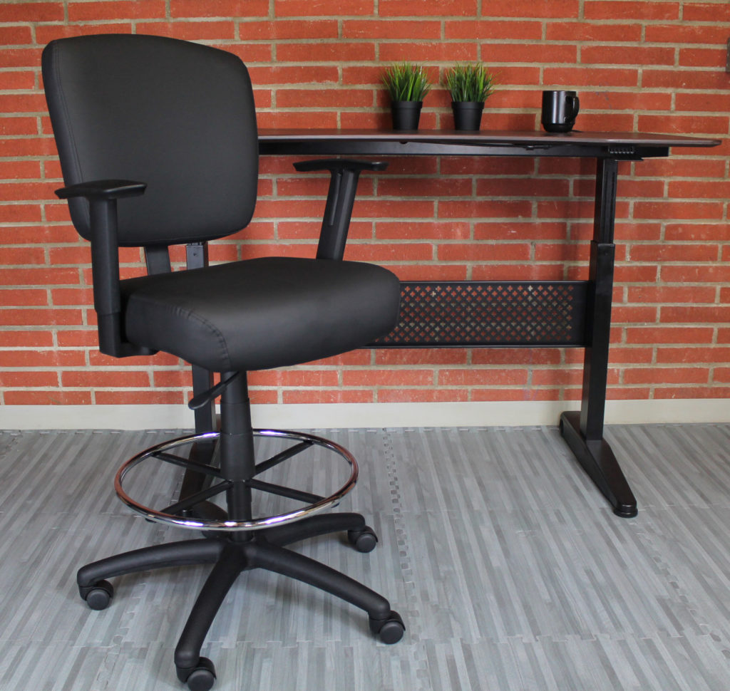 Boss 300 lb Heavy Duty Office Stool w/Adj Armrest, Black – BossChair