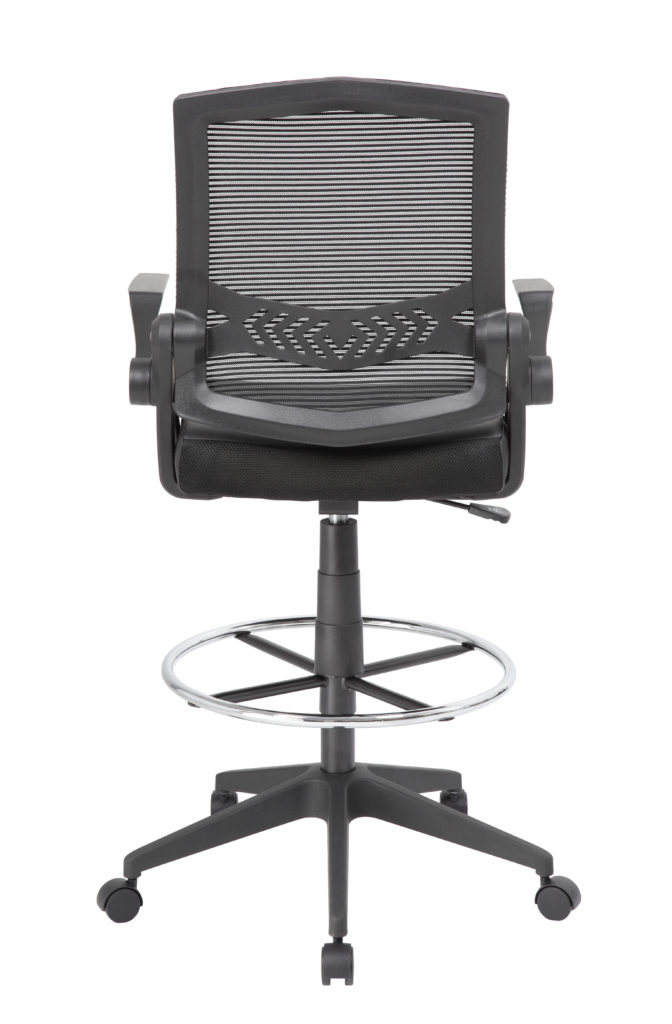 Boss Office AM Vinyl Flip Arm Mesh Drafting Stool, Black – BossChair