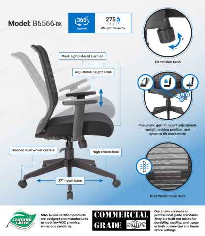 Boss Horizontal Mesh Back Task Chair, Synchro-Tilt Mechanism – BossChair