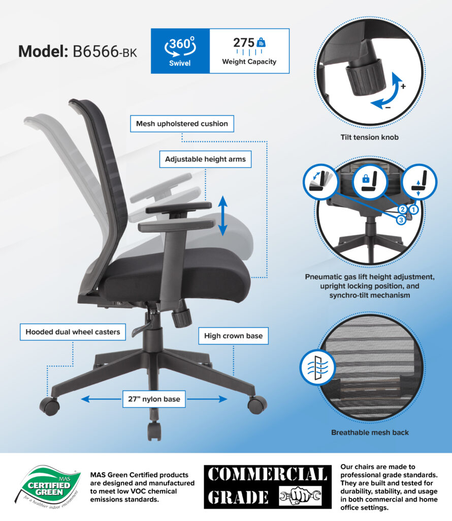 Boss Horizontal Mesh Back Task Chair, Synchro-Tilt Mechanism – BossChair