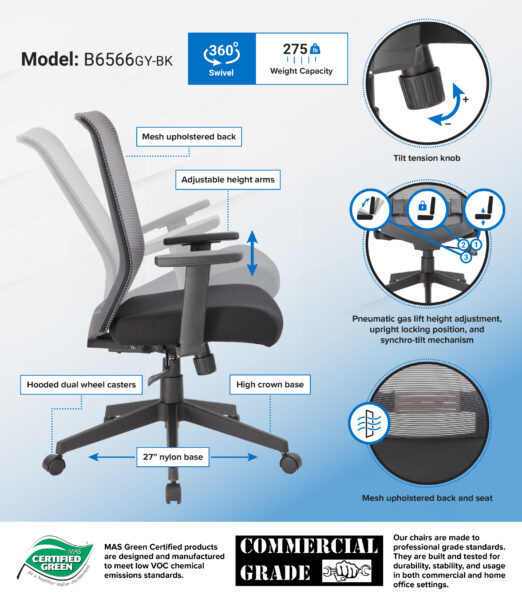 Boss Horizontal Mesh Back Task Chair, Synchro-Tilt Mechanism – BossChair