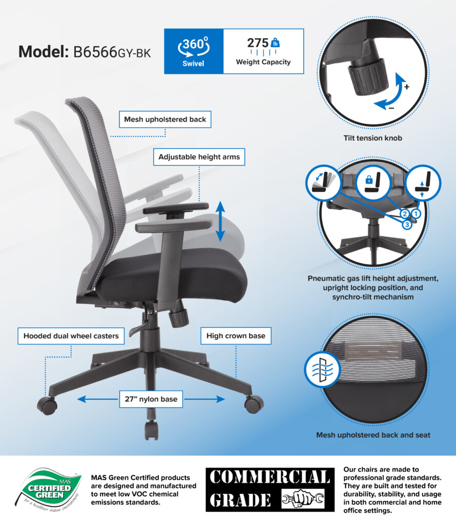 Boss Horizontal Mesh Back Task Chair, Synchro-Tilt Mechanism – BossChair
