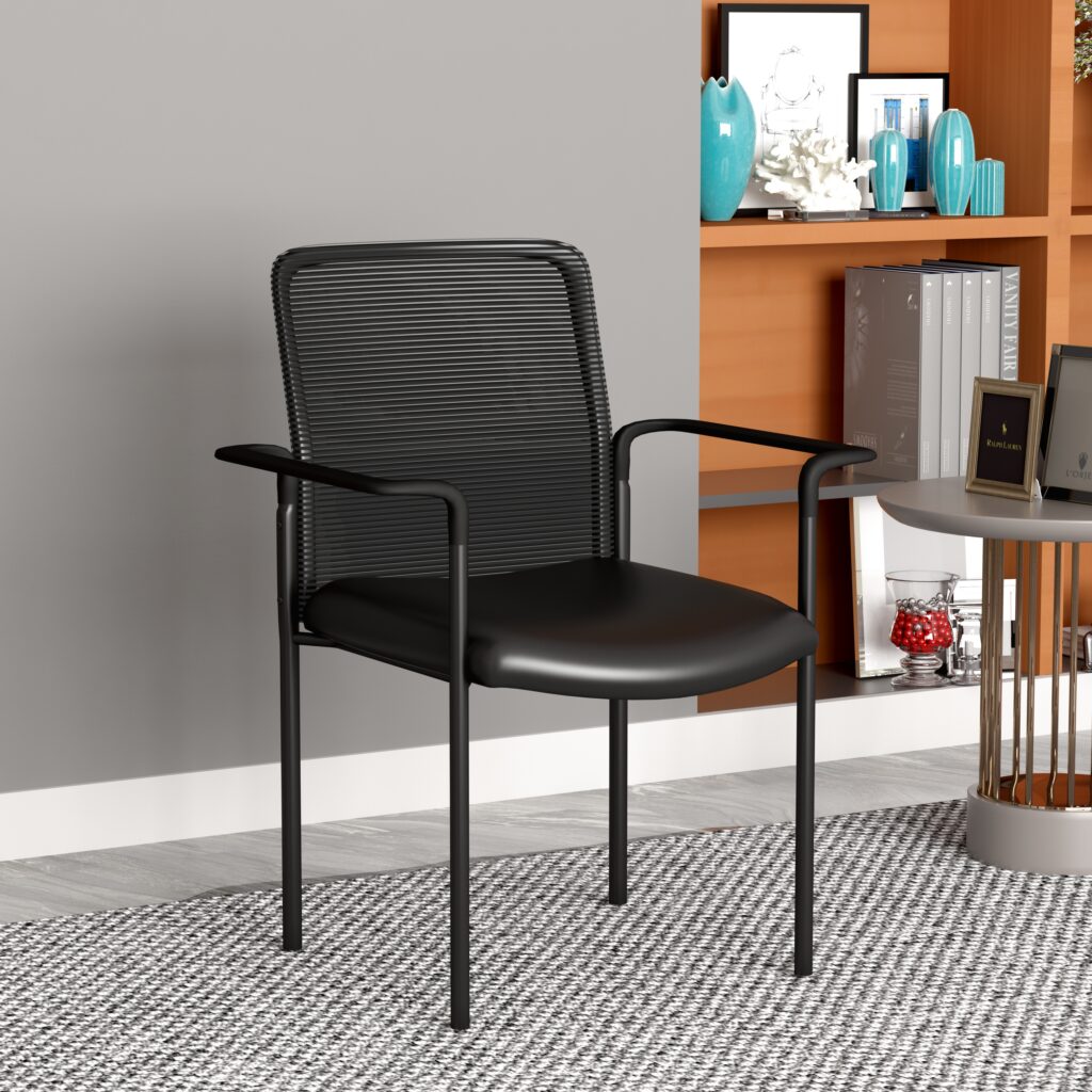 Boss Stackable Mesh Back/Caressoft Vinyl Seat Guest Chair, Black ...
