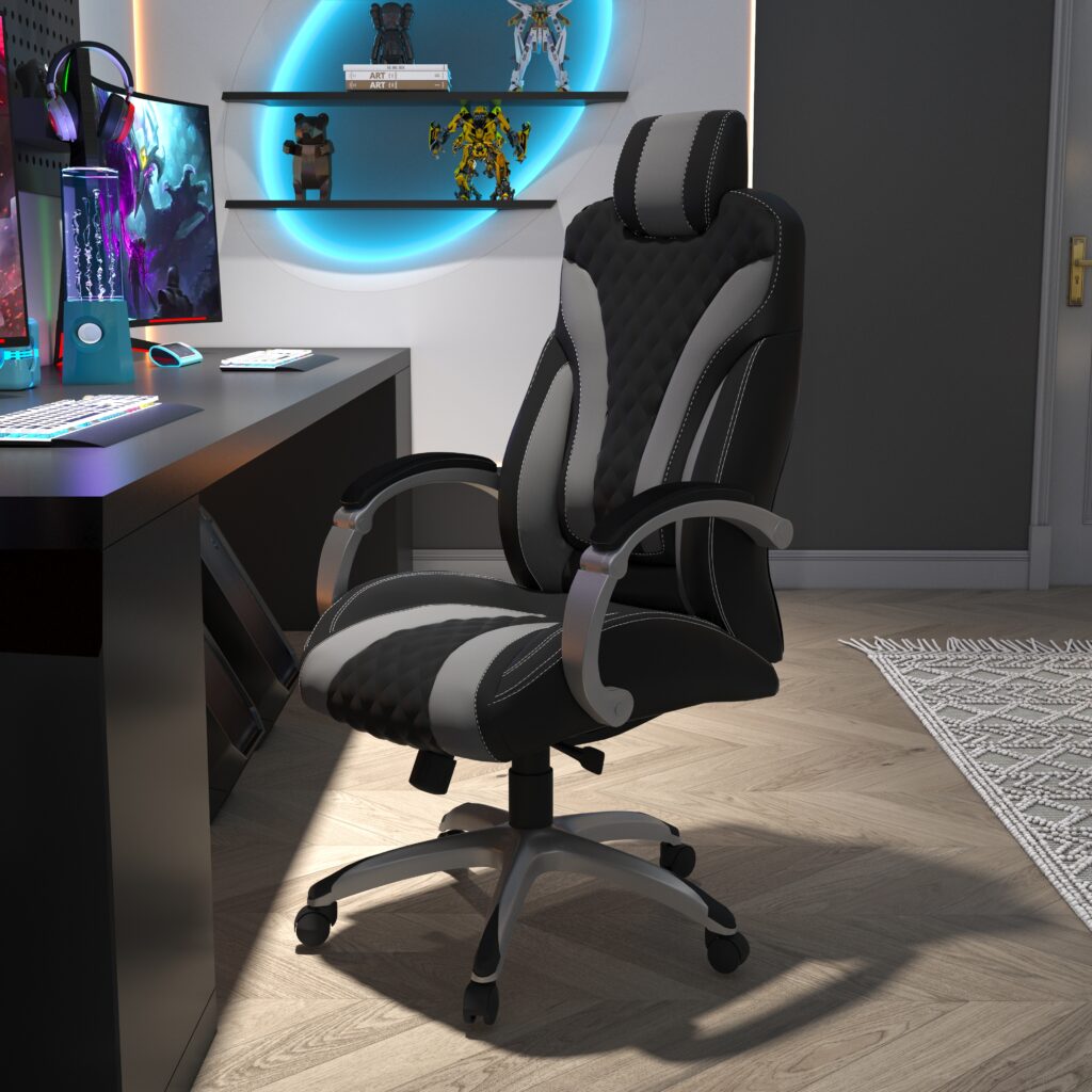 Boss Bentley Hinged Arm Executive Chair With Synchro-Tilt, Black/Grey ...