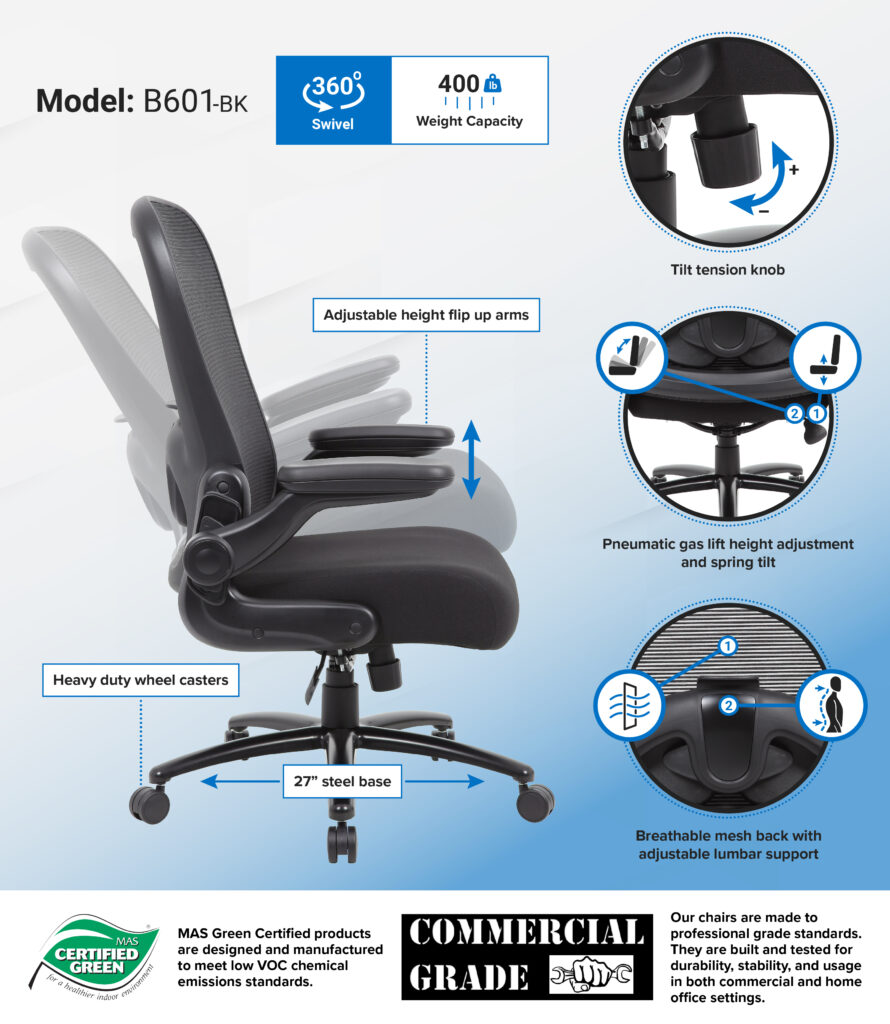 Boss Heavy Duty Flip Arm Mesh Task Chair – BossChair