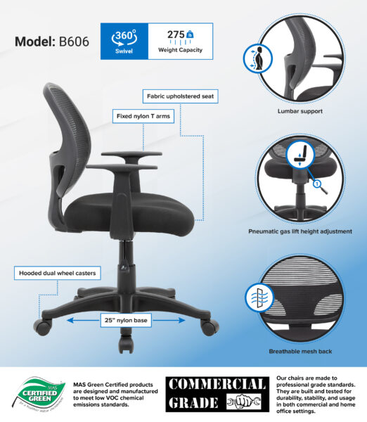 Boss Commercial Grade Mesh Task Chair w/T-Arms – BossChair