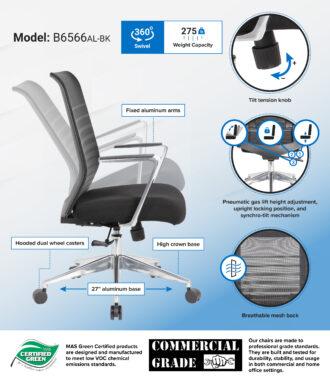 Boss Horizontal Mesh Back Task Chair, Aluminum Arms/Base – BossChair