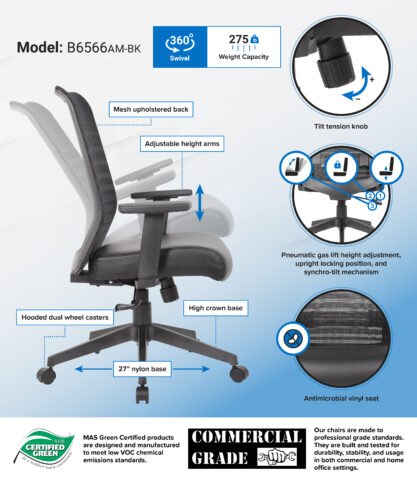 Boss Horizontal Mesh Back + Antimicrobial Seat Task Chair – BossChair