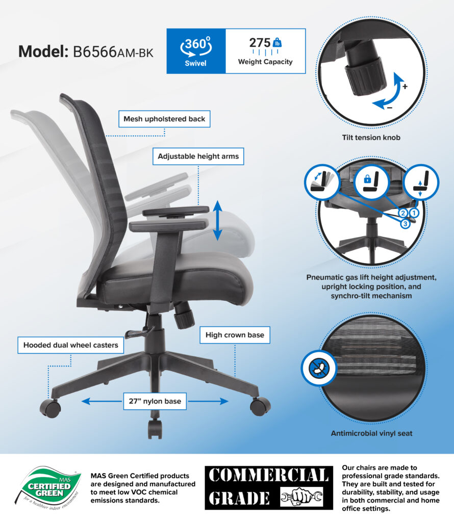 Boss Horizontal Mesh Back + Antimicrobial Seat Task Chair – BossChair