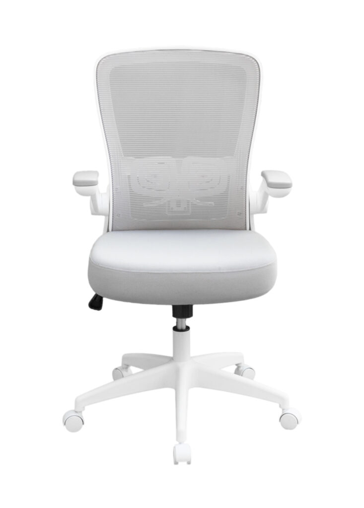Boss Grey Mesh, Flip Arm, Task Chair, White Frame – BossChair