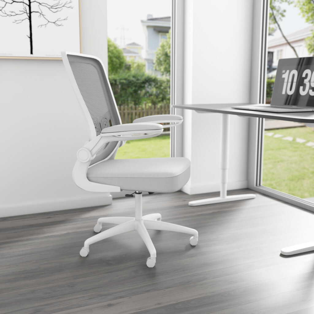 Boss Grey Mesh, Flip Arm, Task Chair, White Frame – BossChair