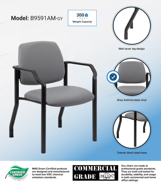 Boss Chair Mid Back Guest Chair, 300 lb capacity, Antimicrobial Vinyl ...