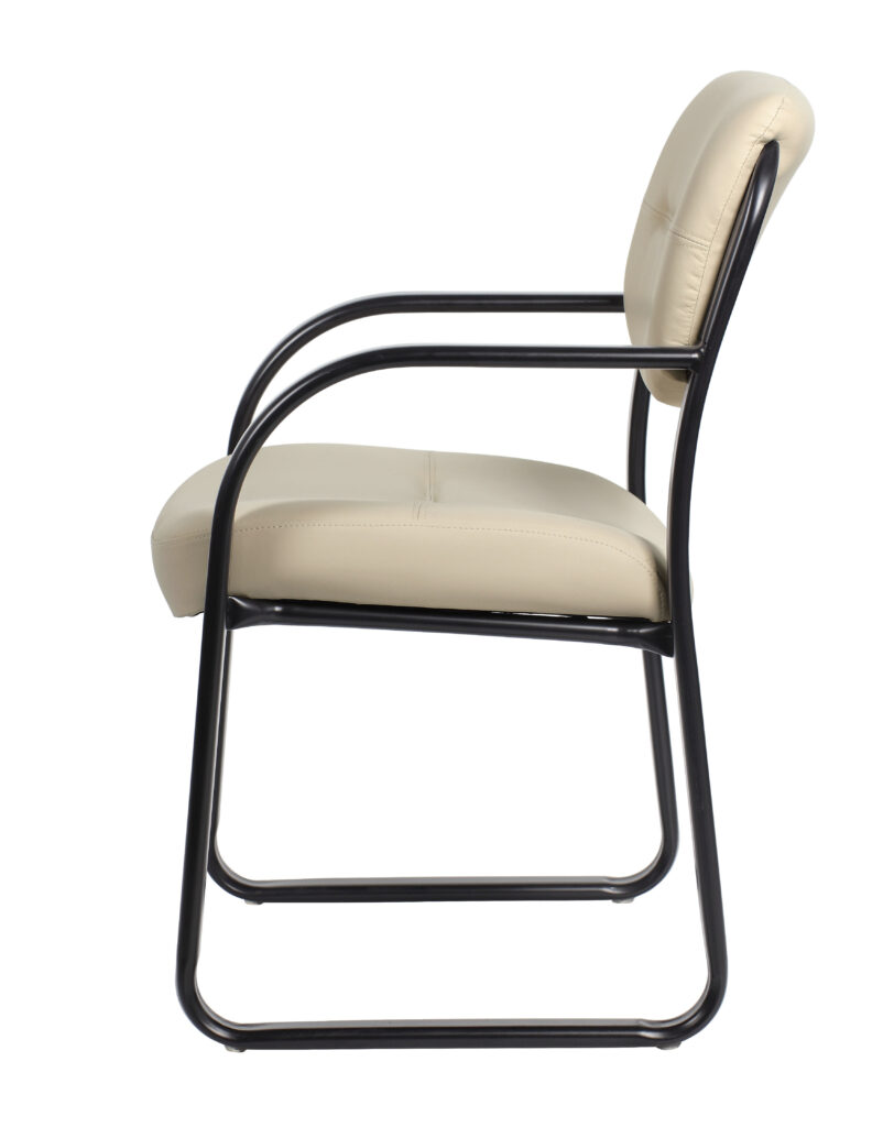 Boss Leather Sled Base Side Chair, Beige – BossChair