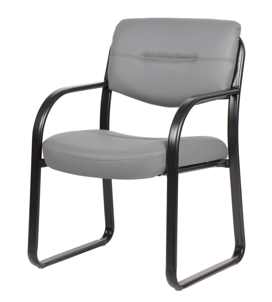 Boss Leather Sled Base Side Chair, Grey – BossChair